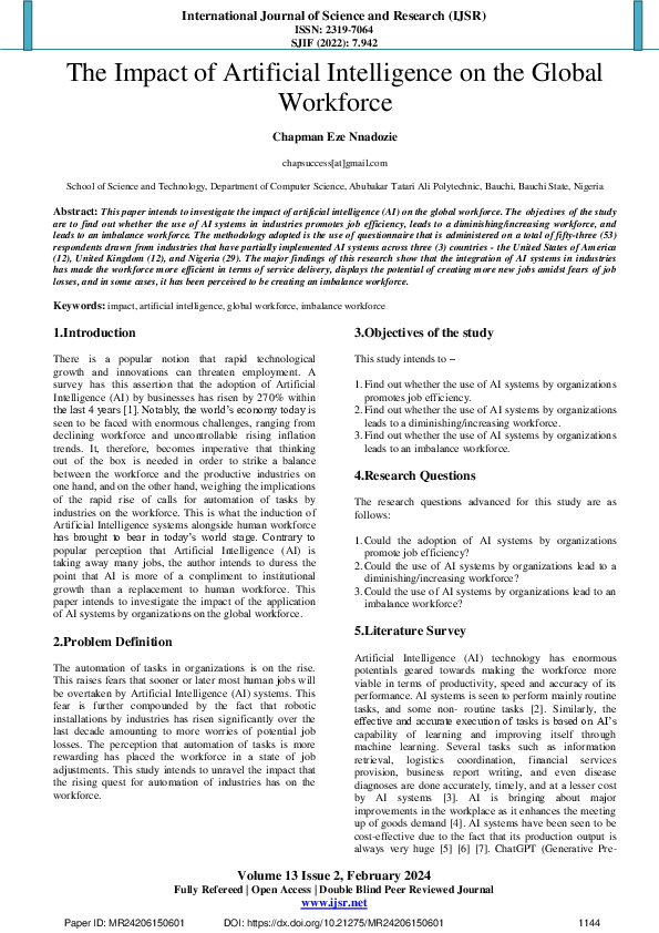 (PDF) The Impact of Artificial Intelligence on the Global Workforce