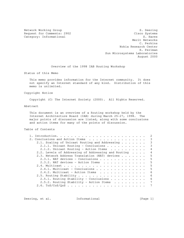 (PDF) Overview of the 1998 IAB Routing Workshop