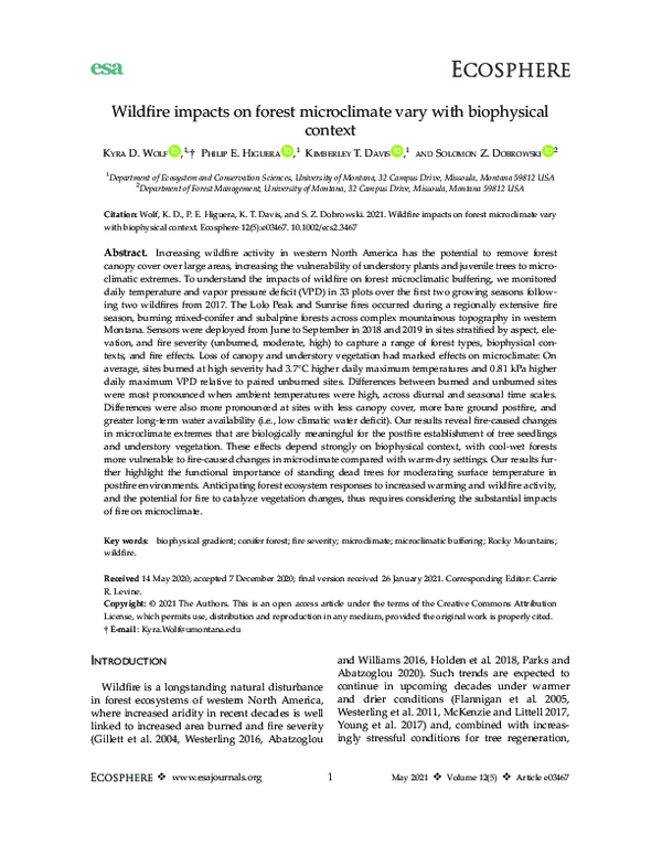 (PDF) Wildfire impacts on forest microclimate vary with biophysical context