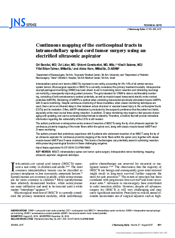 (PDF) Continuous mapping of the corticospinal tracts in intramedullary ...