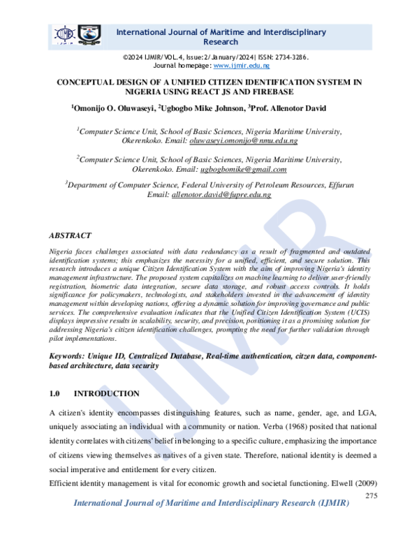 (PDF) CONCEPTUAL DESIGN OF A UNIFIED CITIZEN IDENTIFICATION SYSTEM IN ...