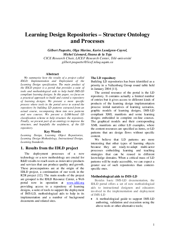 (PDF) Learning Design Repositories – Structure Ontology and Processes