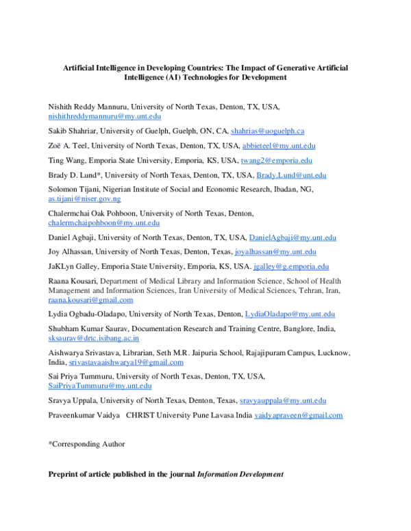 (PDF) Artificial Intelligence in Developing Countries: The Impact of Generative Artificial ...