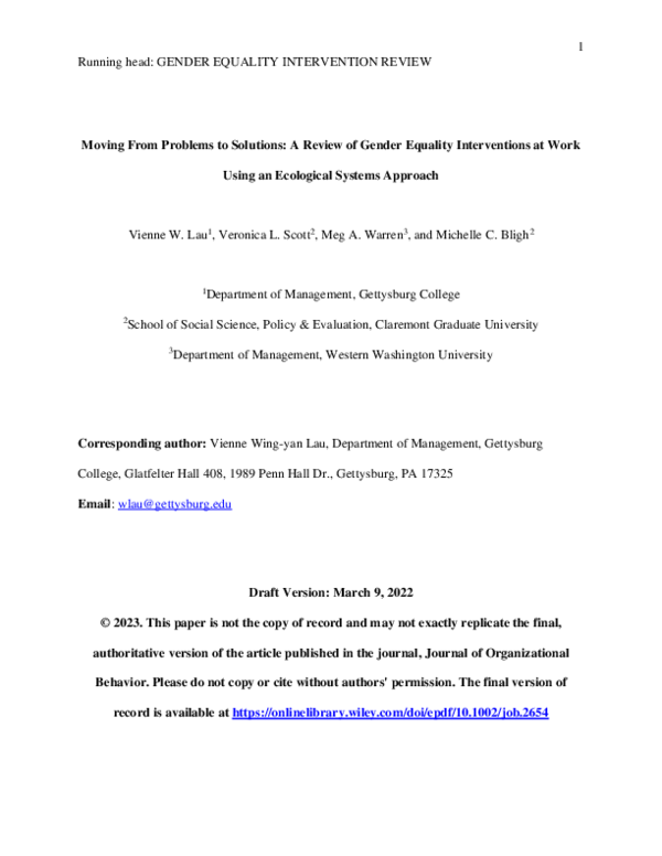 (PDF) Moving from problems to solutions: A review of gender equality ...