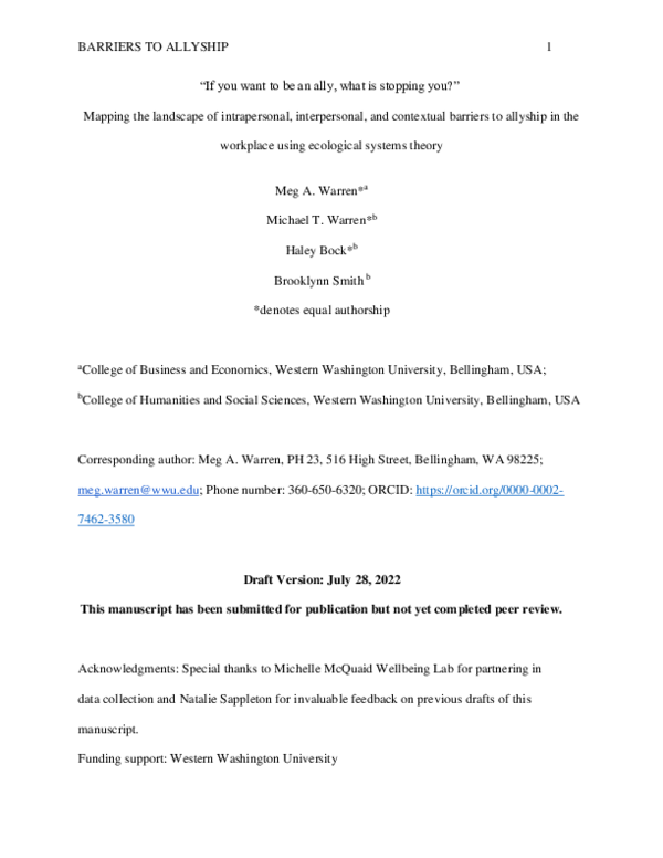 (PDF) “If you want to be an ally, what is stopping you?” Mapping the ...