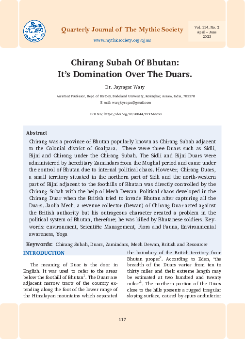 (PDF) Chirang Subah Of Bhutan: It's Domination Over The Duars
