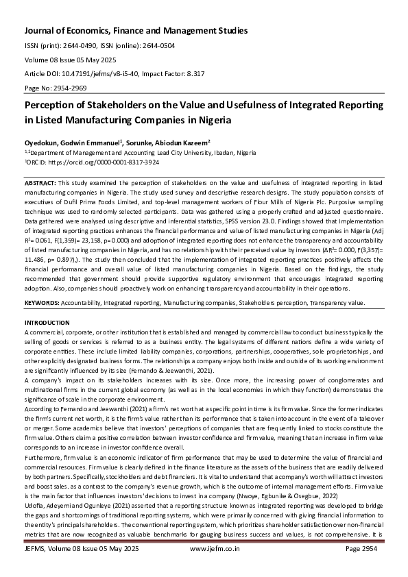 (PDF) Perception of Stakeholders on the Value and Usefulness of ...