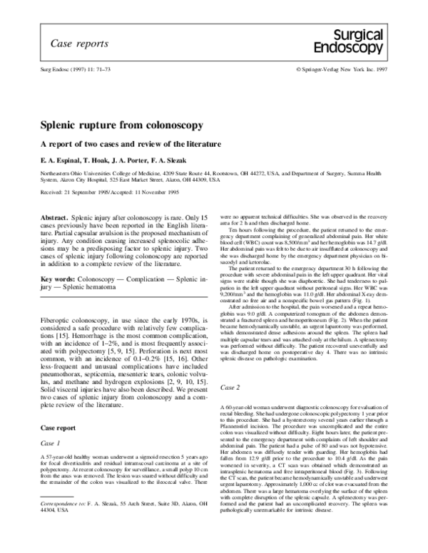 (PDF) Splenic rupture from colonoscopy