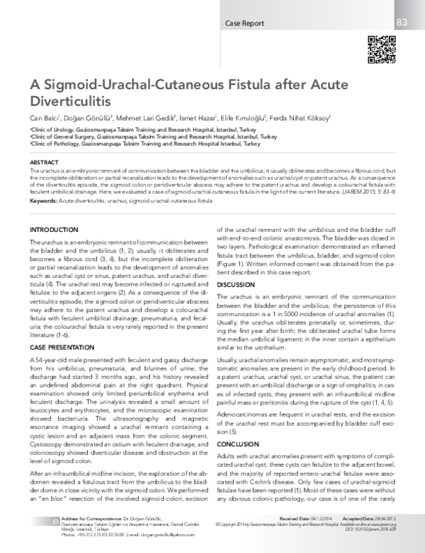 (PDF) A Sigmoido-Urachal-Cutaneous Fistula After Acute Diverticulitis