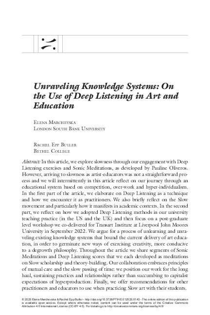 (PDF) Unraveling Knowledge Systems: On the Use of Deep Listening in Art ...