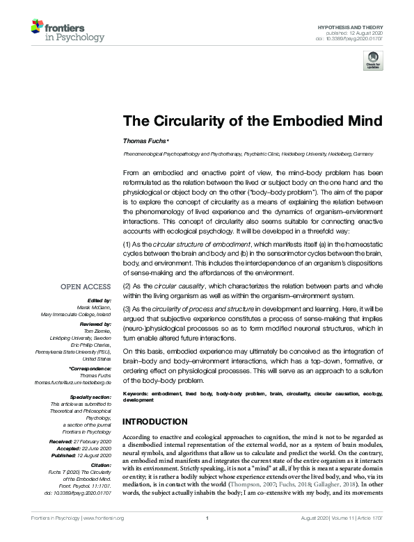 (PDF) The Circularity of the Embodied Mind