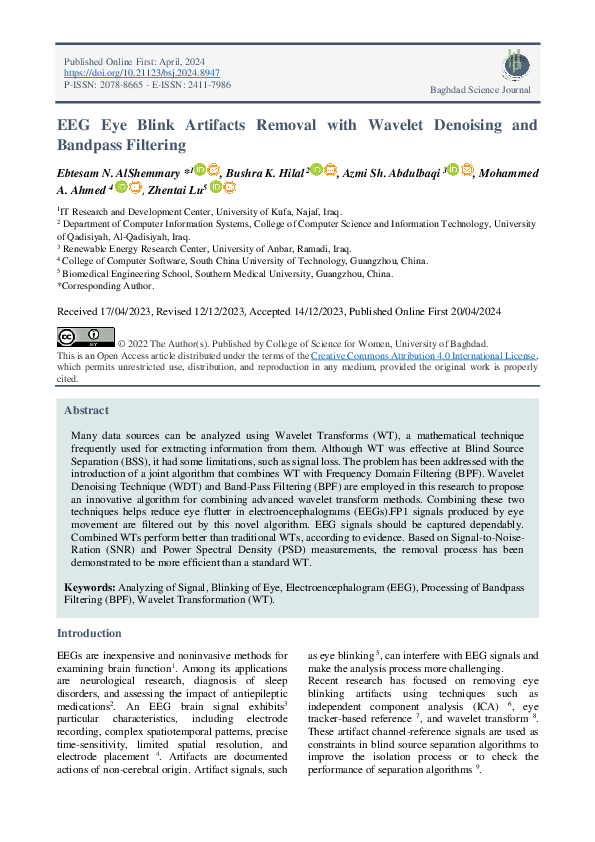 (PDF) EEG Eye Blink Artifacts Removal with Wavelet Denoising and Bandpass Filtering