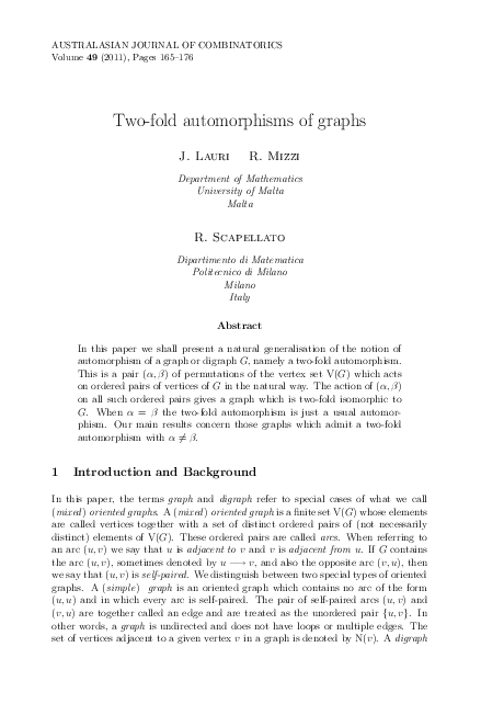 (PDF) Two-fold automorphisms of graphs