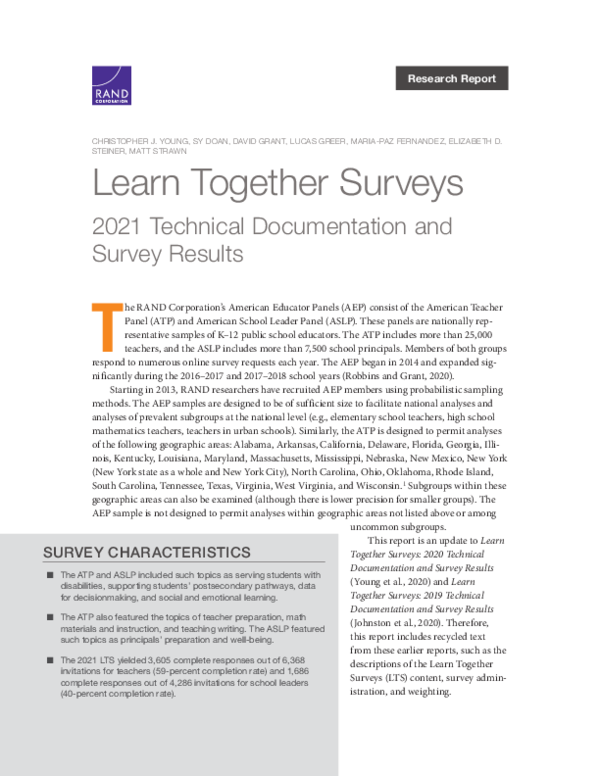 (PDF) Learn Together Surveys: 2021 Technical Documentation and Survey ...