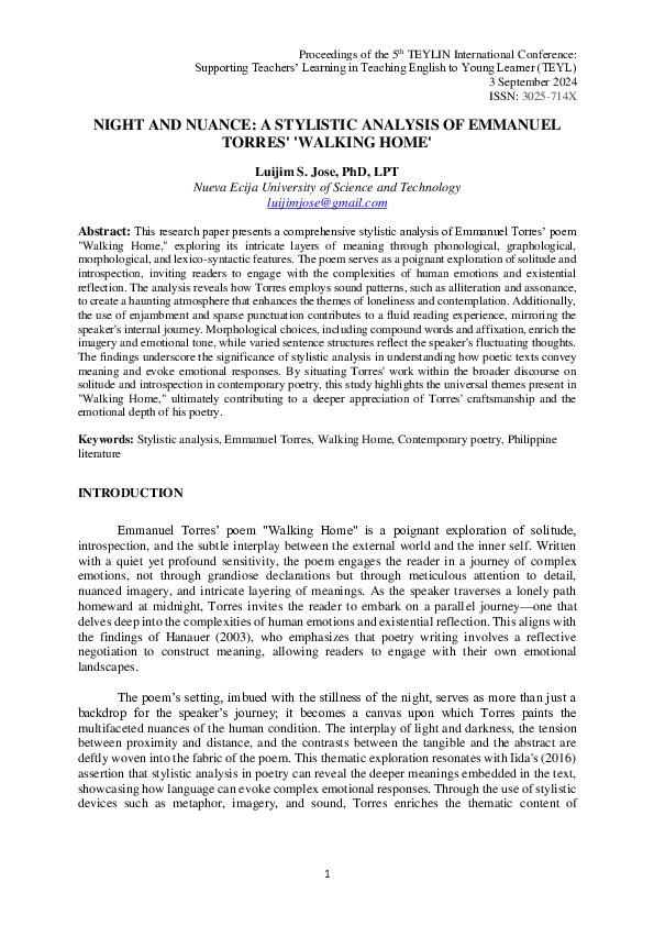 (PDF) Night and Nuance: A Stylistic Analysis of Emmanuel Torres ...
