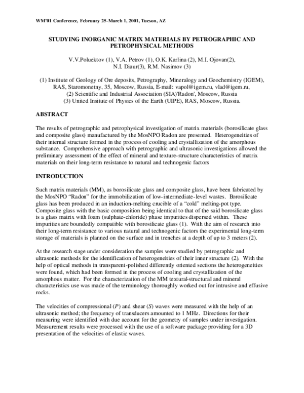 (PDF) Studying Inorganic Matrix Materials by Petrographic and ...
