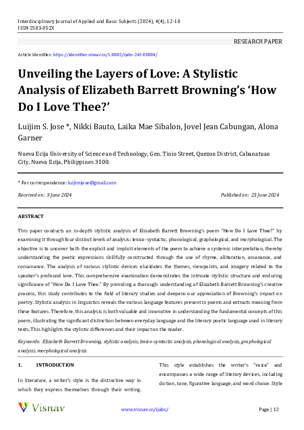 (PDF) Unveiling the Layers of Love: A Stylistic Analysis of Elizabeth ...