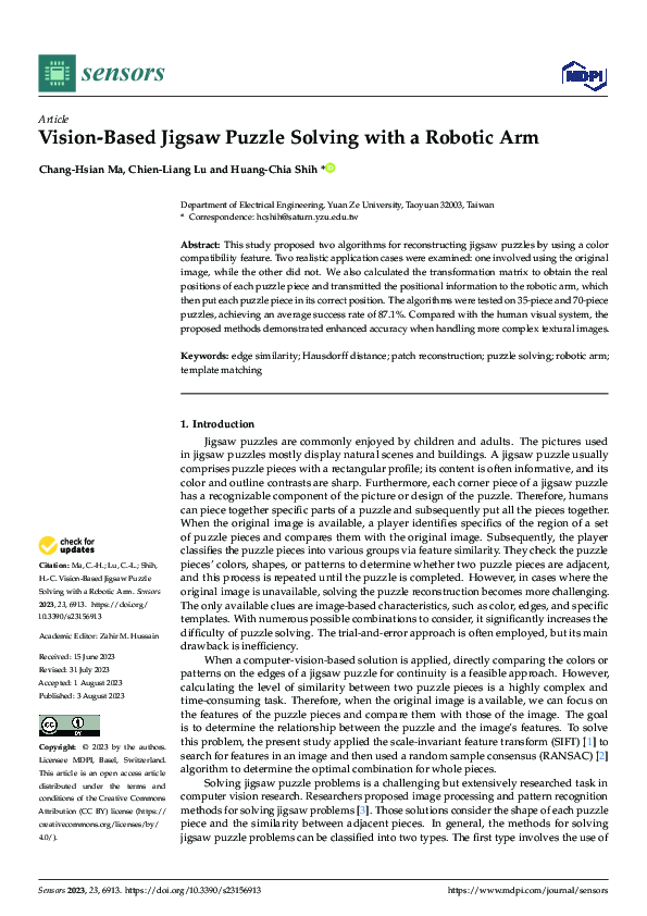 (PDF) Vision-Based Jigsaw Puzzle Solving with a Robotic Arm