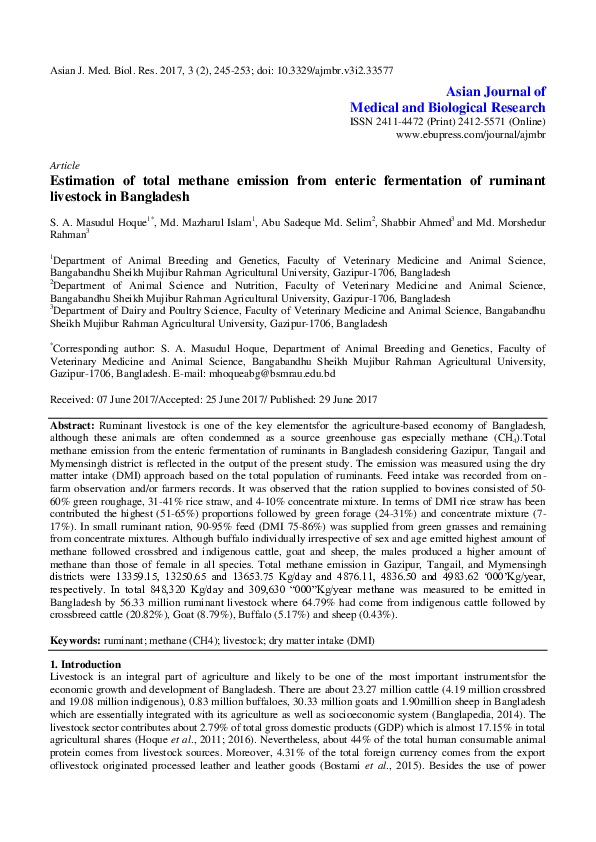 (PDF) Estimation of total methane emission from enteric fermentation of ...