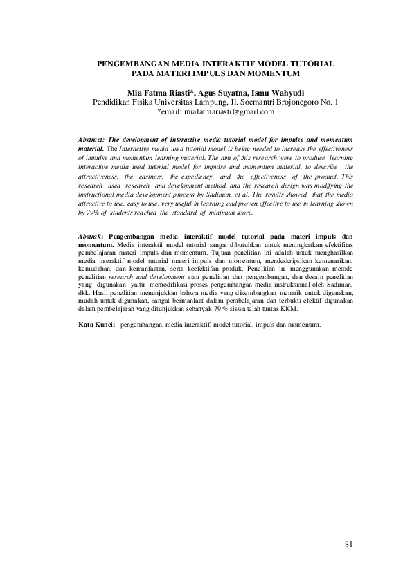 (PDF) Pengembangan Media Interaktif Model Tutorial Pada Materi Impuls ...