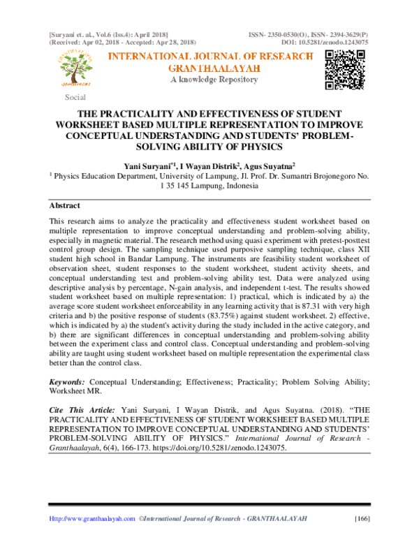 (PDF) The Practicality and Effectiveness of Student Worksheet Based Multiple Representation to ...