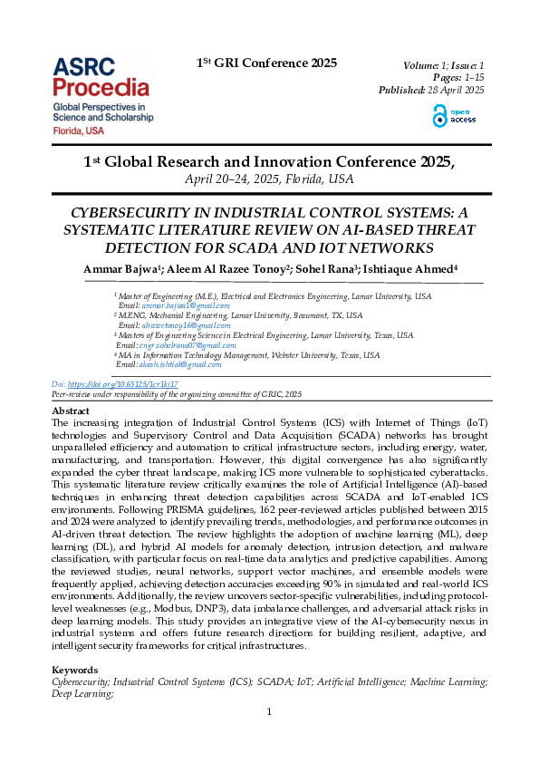 (PDF) CYBERSECURITY IN INDUSTRIAL CONTROL SYSTEMS: A SYSTEMATIC LITERATURE REVIEW ON AI-BASED ...