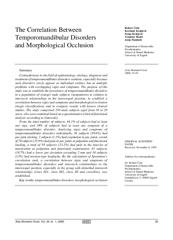 (PDF) The Correlation Between Temporomandibular Disorders and ...