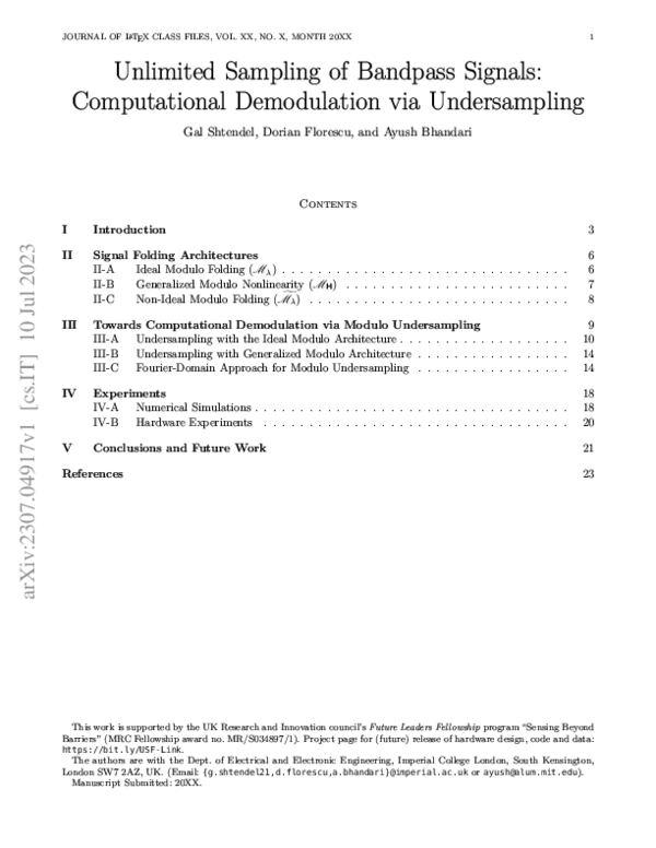 (PDF) Unlimited Sampling of Bandpass Signals: Computational Demodulation via Undersampling