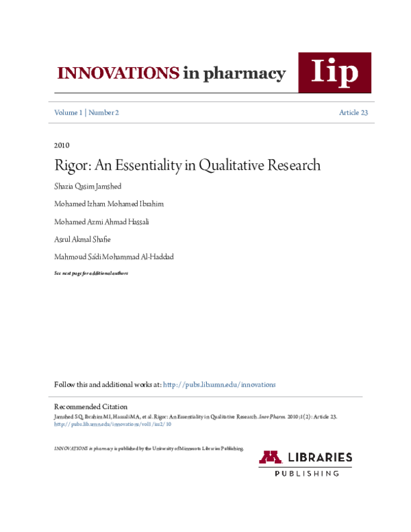 (PDF) Rigor: An Essentiality in Qualitative Research