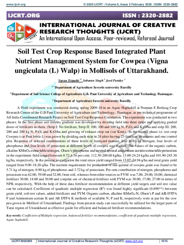 (PDF) Soil Test Crop Response Based Integrated Plant Nutrient ...