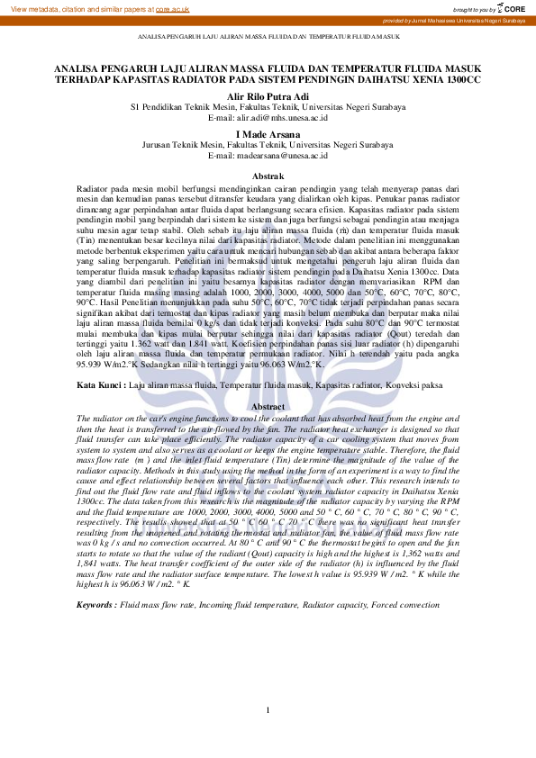 (PDF) Analisa Pengaruh Laju Aliran Massa Fluida Dan Temperatur Fluida ...