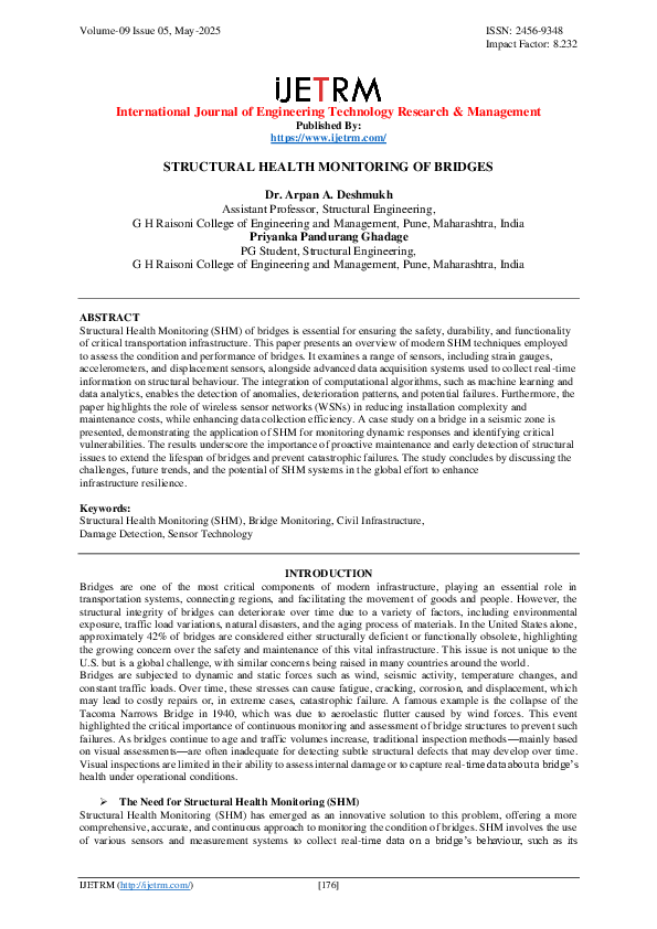 Pdf Structural Health Monitoring Of Bridges
