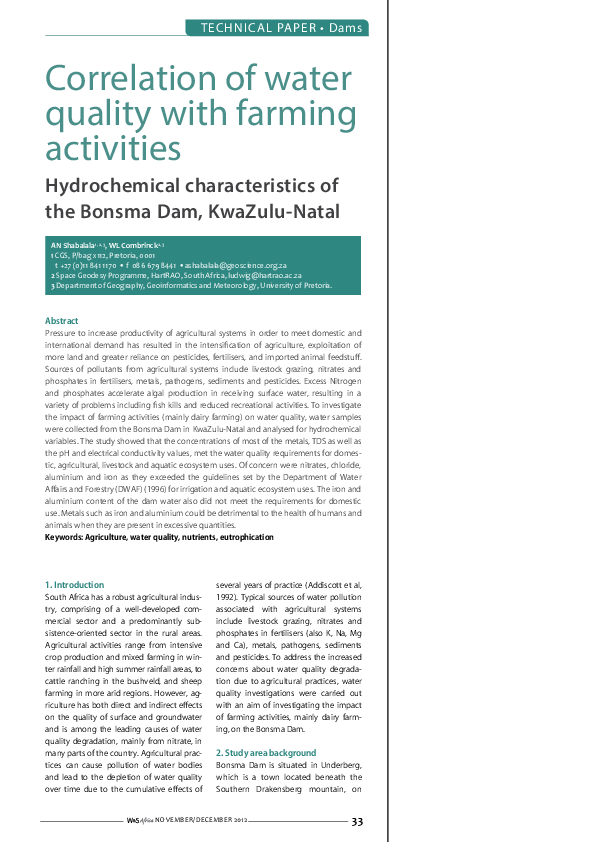 (PDF) Correlation of water quality with farming activities ...
