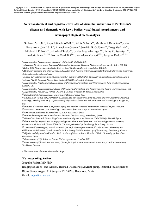 (PDF) Neuroanatomical and cognitive correlates of visual hallucinations ...