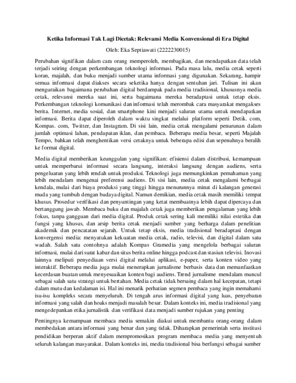 (PDF) Ketika Informasi Tak Lagi Dicetak: Relevansi Media Konvensional ...