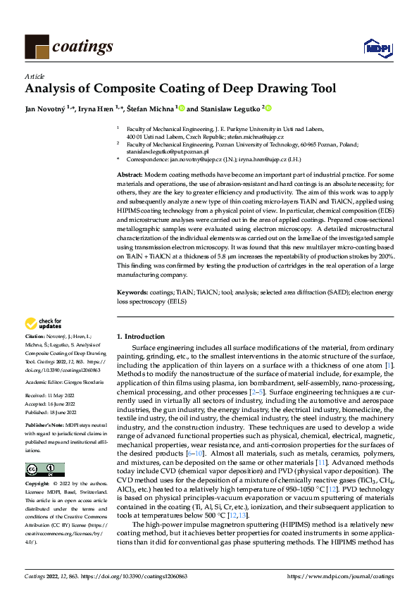 (PDF) Analysis of Composite Coating of Deep Drawing Tool