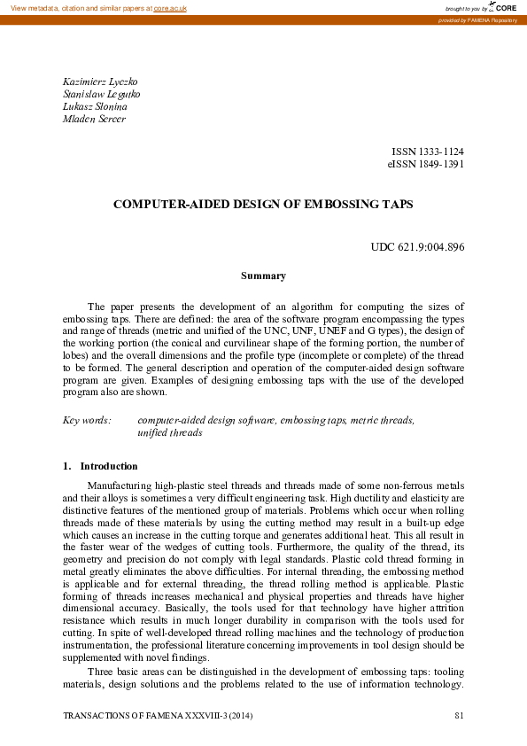 (PDF) Computer-Aided Design of Embossing Taps