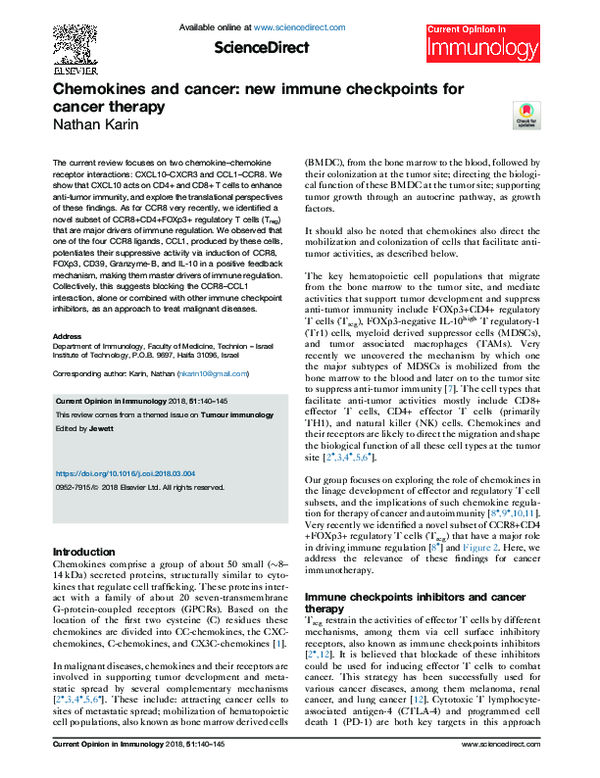 (PDF) Chemokines and cancer: new immune checkpoints for cancer therapy