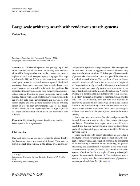 (PDF) Large scale arbitrary search with rendezvous search systems