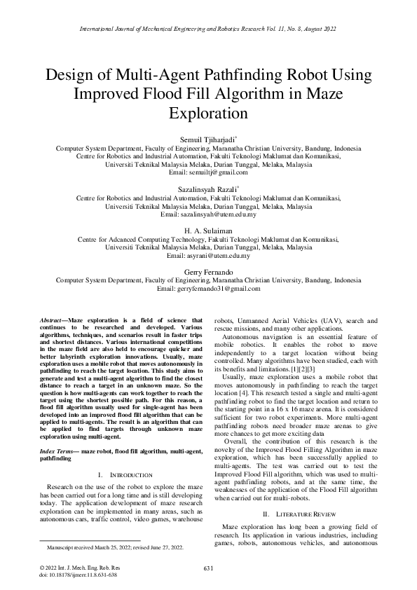 (PDF) Design of Multi-Agent Pathfinding Robot Using Improved Flood Fill ...