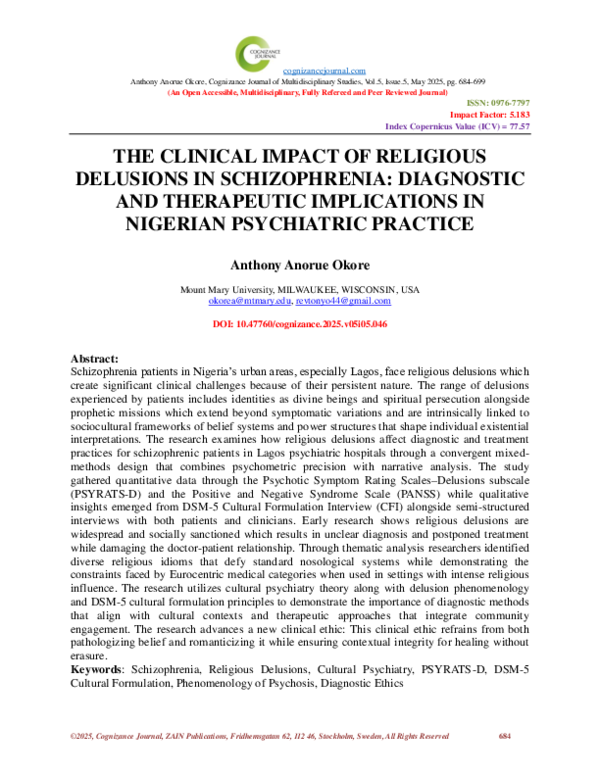 (PDF) THE CLINICAL IMPACT OF RELIGIOUS DELUSIONS IN SCHIZOPHRENIA ...