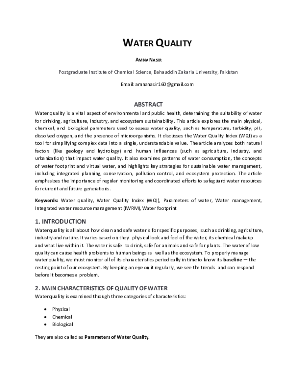 (PDF) WATER QUALITY