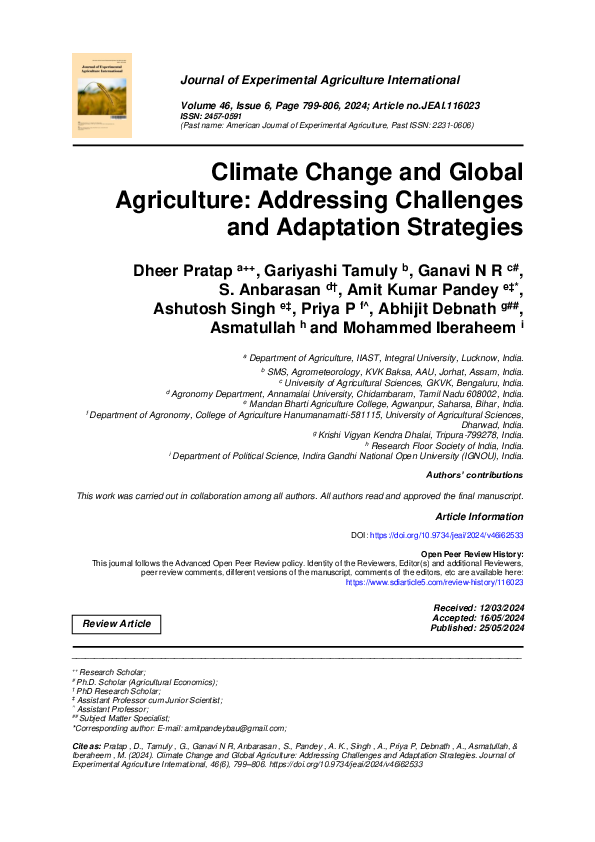 (PDF) Climate Change and Global Agriculture: Addressing Challenges and ...