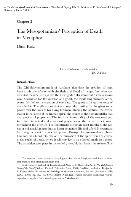 (PDF) The Mesopotamians' Perception of Death in Metaphor