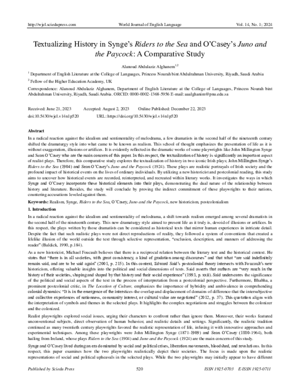 (PDF) Textualizing History in Synge’s Riders to the Sea and O’Casey’s ...