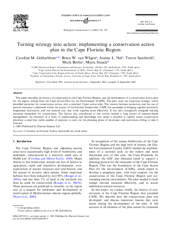 (PDF) Turning strategy into action: implementing a conservation action ...