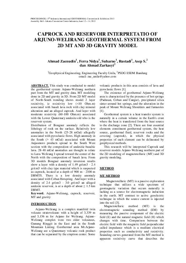 (PDF) Caprock and Reservoir Interpretatio of Arjuno-Welirang Geothermal System from 2D MT and 3D ...