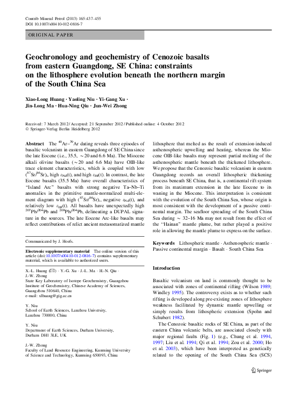 (PDF) Geochronology and geochemistry of Cenozoic basalts from eastern ...