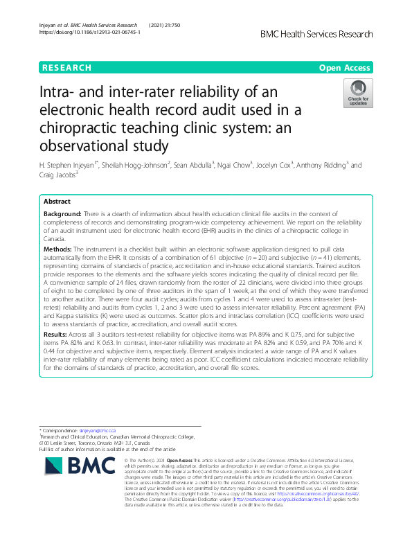 (PDF) Intra- and inter-rater reliability of an electronic health record audit used in a ...