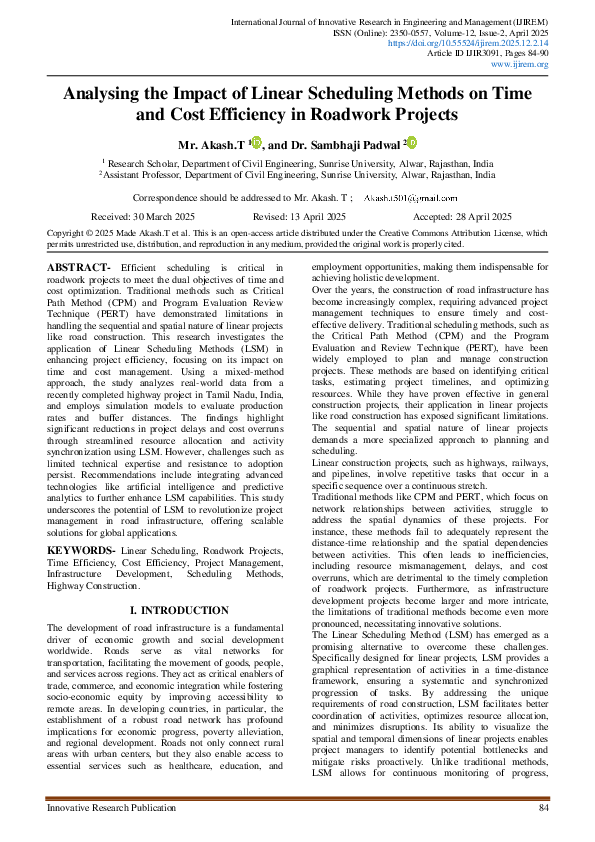 (PDF) Analysing the Impact of Linear Scheduling Methods on Time and ...